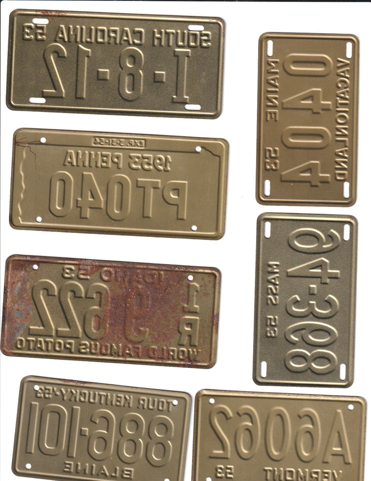 WHEATIES cereal MINIATURE STATE car tags - LOT of 1953 METAL CAR TAGS ...