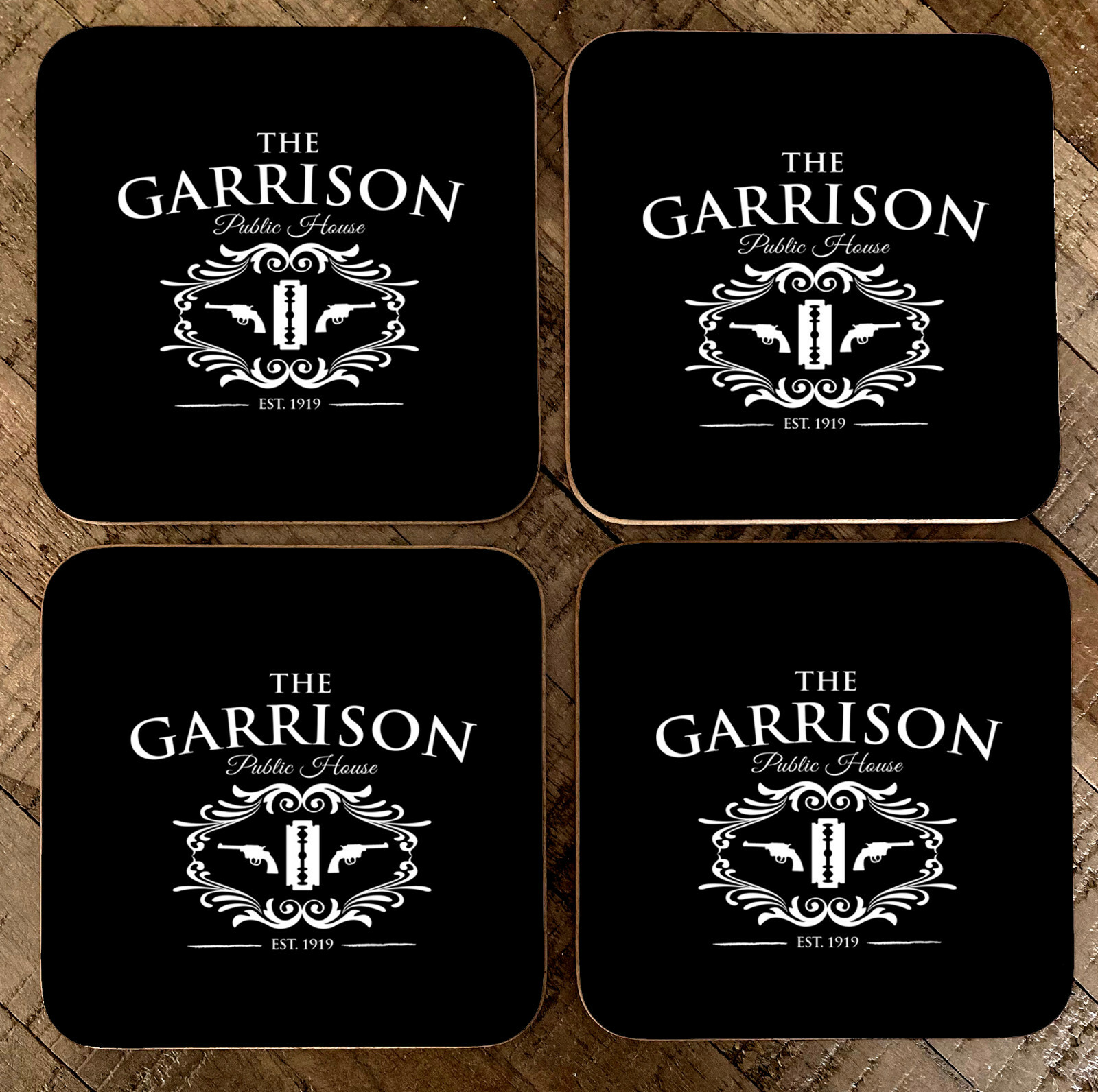 The Garrison Bar Coaster Set of 4 - Home bar Wood Pub coaster mats | eBay