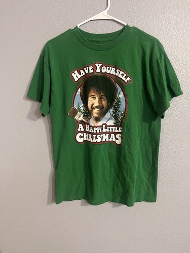 Bob Ross Have Yourself A Happy Little Christmas Green T-Shirt Size ...