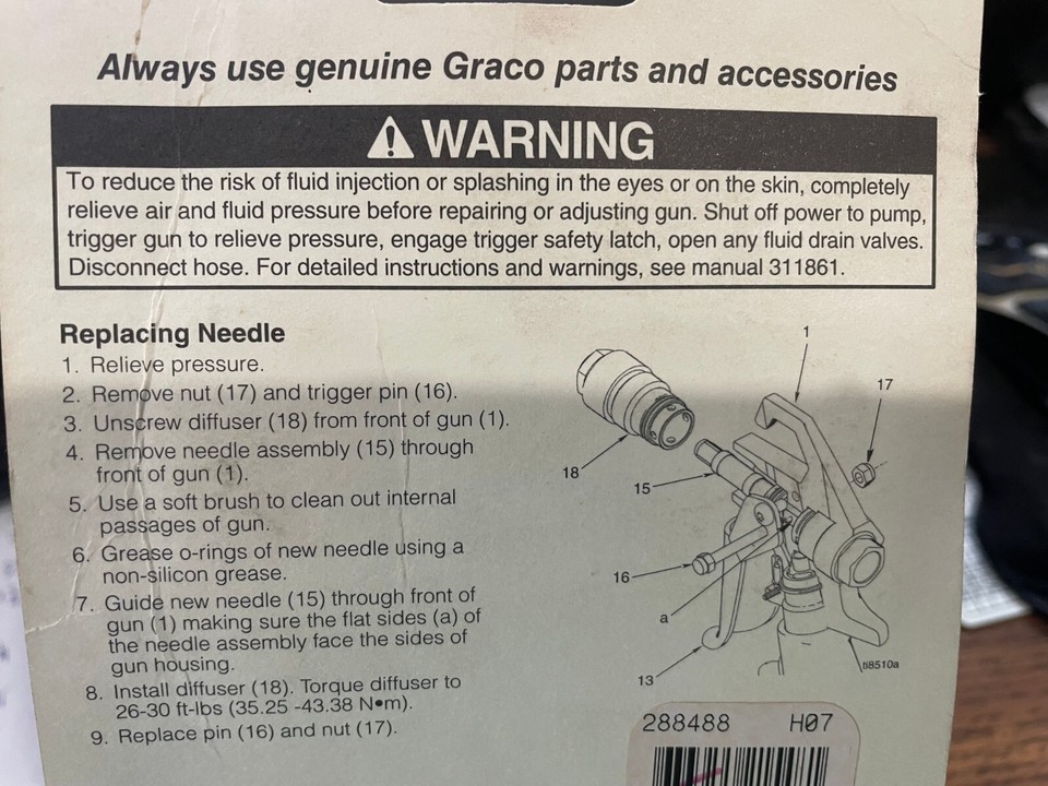 Graco Contractor Gun Repair Kit 288488 for Contractor & Ftx Airless | eBay