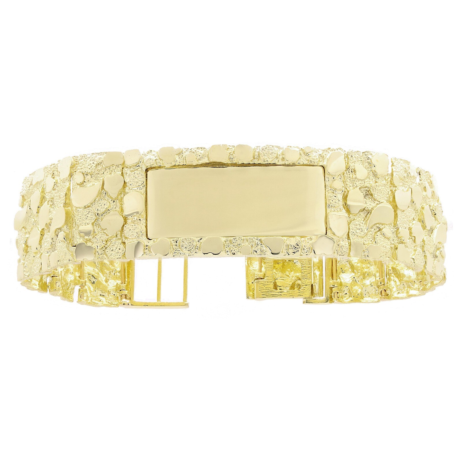 14k Yellow Gold Solid Nugget ID Bracelet Adjustable 8-8.5" 31mm 99 ...