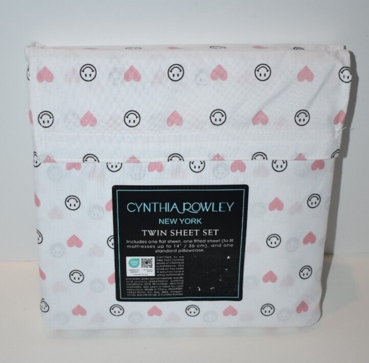 Cynthia Rowley Smiley Face and Hearts Pattern Twin Size Sheet Set | eBay