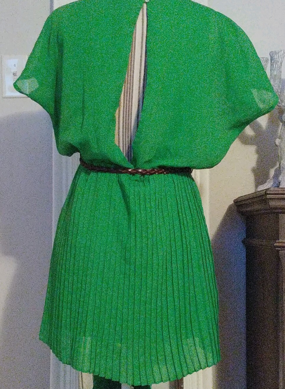 Maude Green Pleated Chiffon like Open Back Retro Dress Women with ...