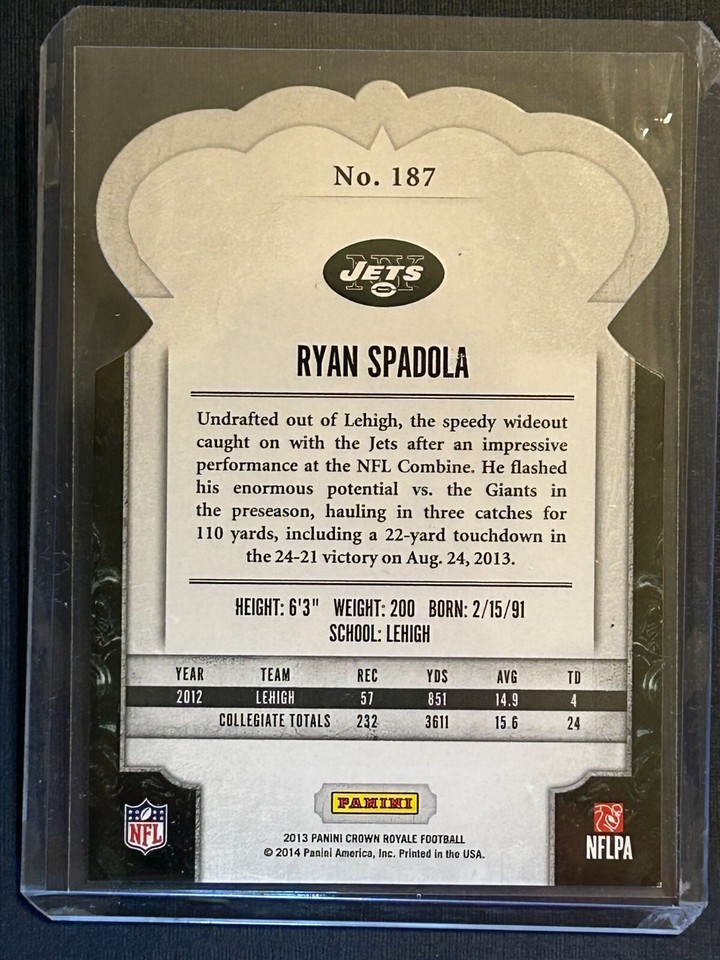 2013 Panini Crown Royale Ryan Spadola COPPER DIE CUT RC /299 Jets ...