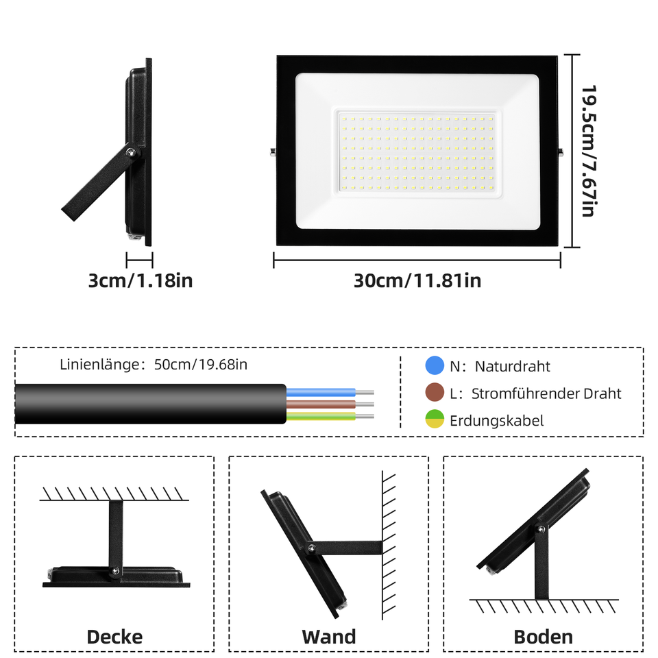 LED Fluter Außen Strahler Scheinwerfer 10W 20W 30W 50W 100W 150W 200W ...
