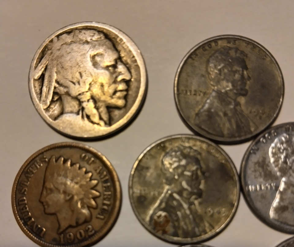 8 COIN LOT ~ Indian Head Penny ~ Buff Nickel ~ Lib V Nickel ~ Steel ...