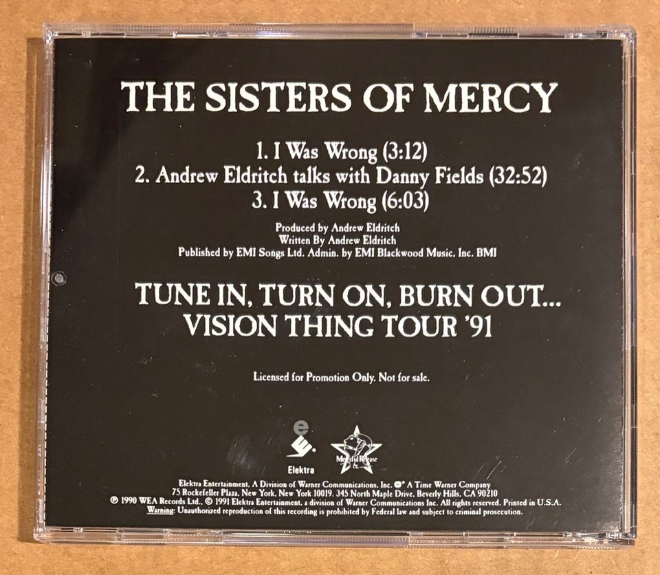The Sisters of Mercy - I Was Wrong / Interview RARE promo radio CD ...