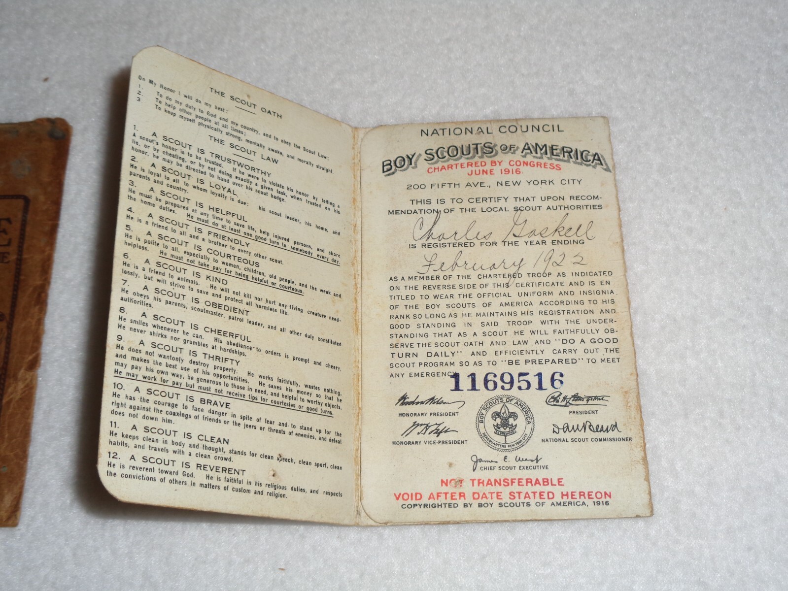 Boy Scouts of America 1922 Antique Original Identification ID Card w ...