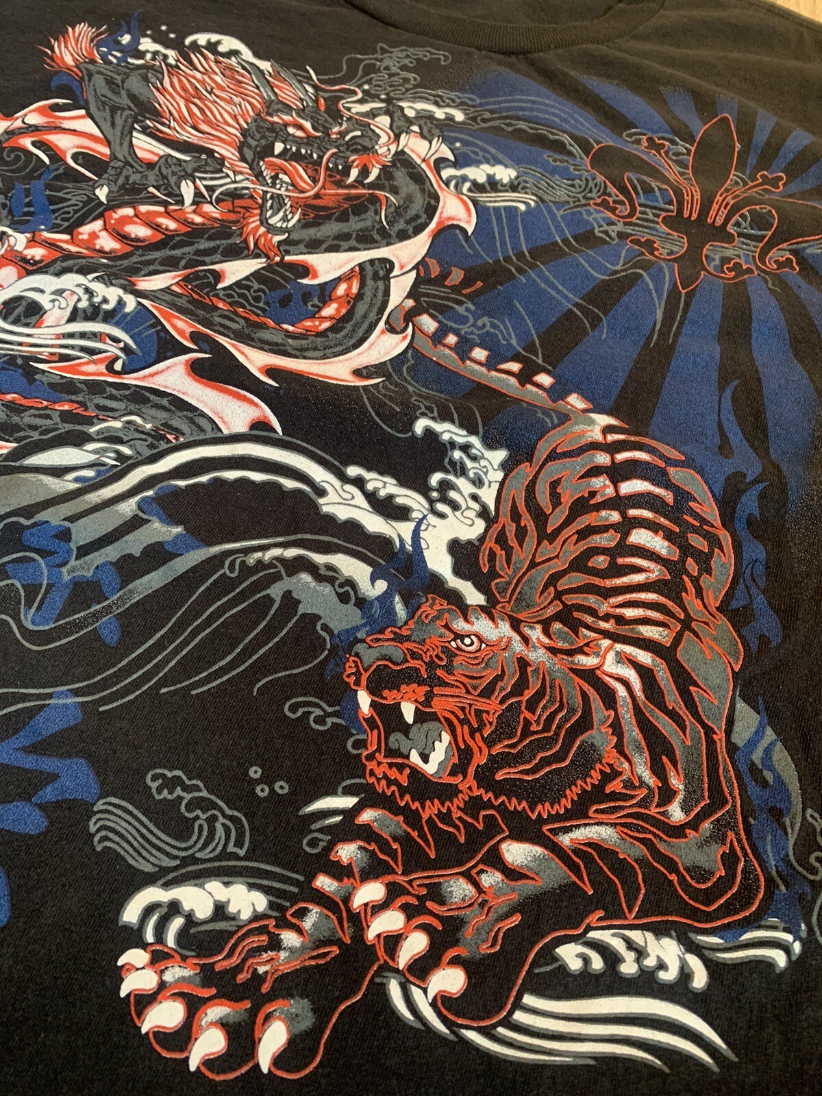 Vintage Red Tiger Dragon Fleur De Lis T Shirt Size L | eBay