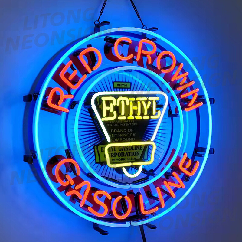 Red Crown Gasoline Neon Signs 18x18 Gas Station Store Garage Wall Decor ...