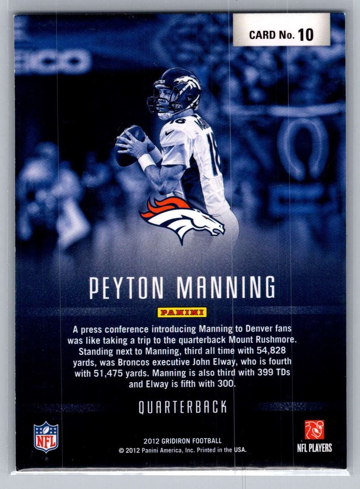 2012 Panini Gridiron #10 Peyton Manning Broncos Arms Race | eBay