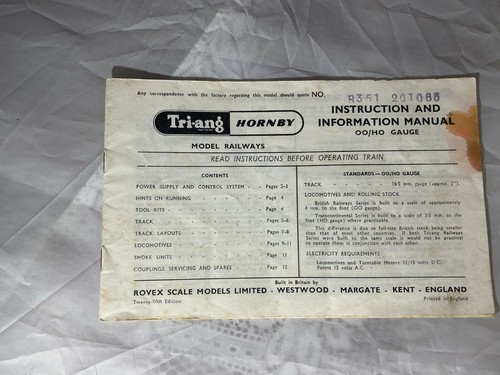 Triang Hornby OO Gauge Railways R351 Electra Instruction & Information ...