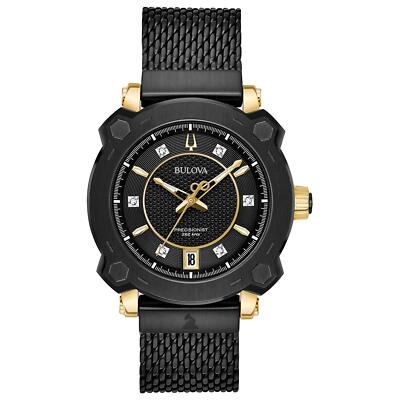 BULOVA 98P173 GRAMMY PRECISIONIST BLACK/GOLD DIAL BLACK MESH BAND ...