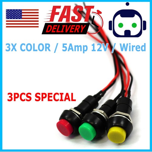 12mm 12V 5Amp Mount Push Button Lockless Momentary ON/OFF Wired Cabled ...