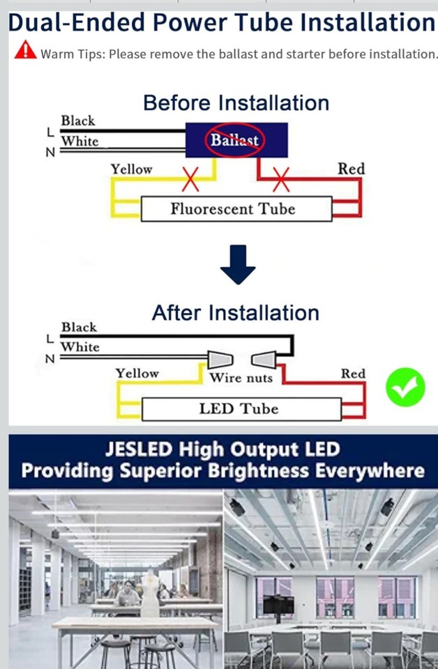 JESLED R17D/HO 8FT LED Bulbs, Rotate Tube Light Bulb 8 Foot, 5000K ...