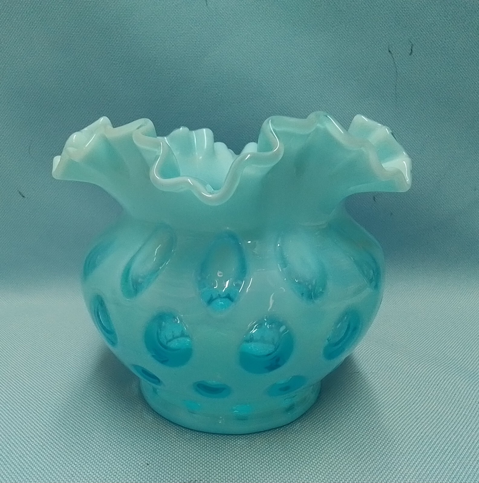 Fenton Blue Coin Dot Ruffled Top Vase | eBay