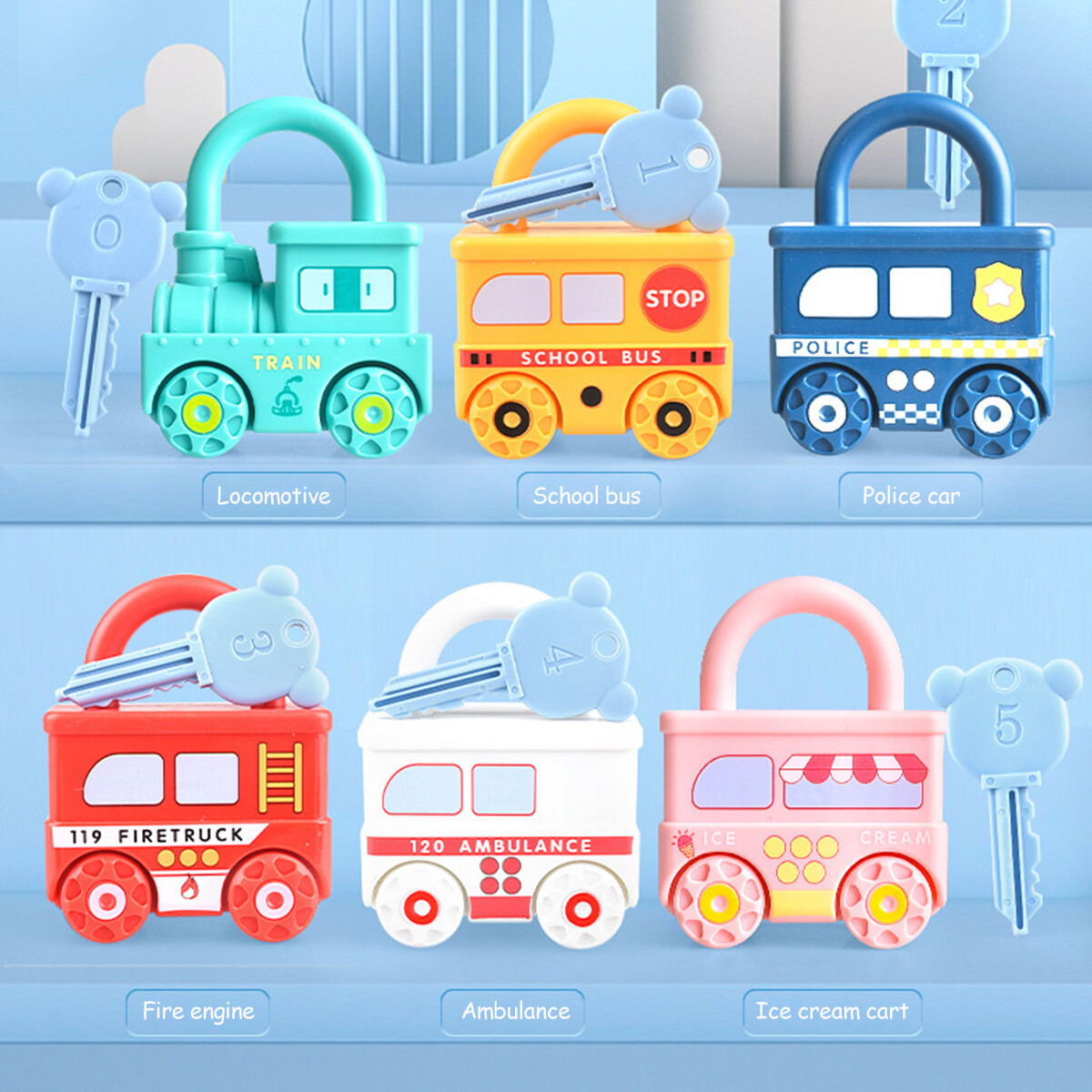 6 Pcs Lock and Key Toy for Toddlers Numbers Matching and Counting Kids ...