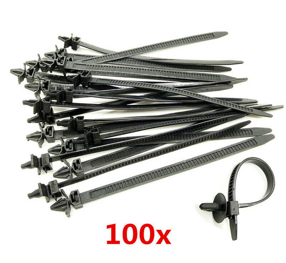 100 PCS Car Line Cable Ties Zip Tie Push Rivet Clip Wiring Loom Harness ...