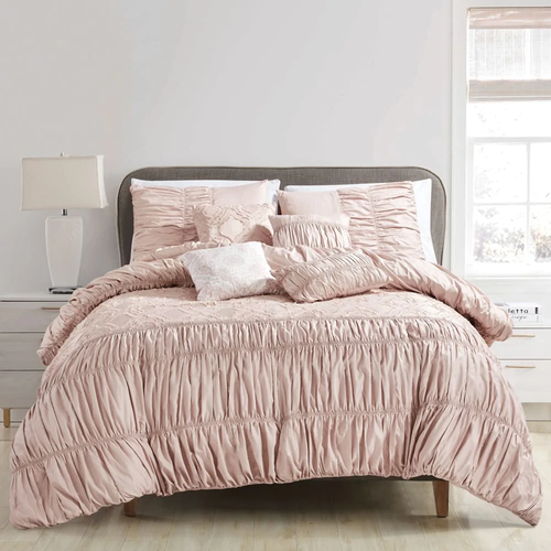 Ultra Soft Ruffle Pink Pleated Comforter - 7 Piece Set | eBay