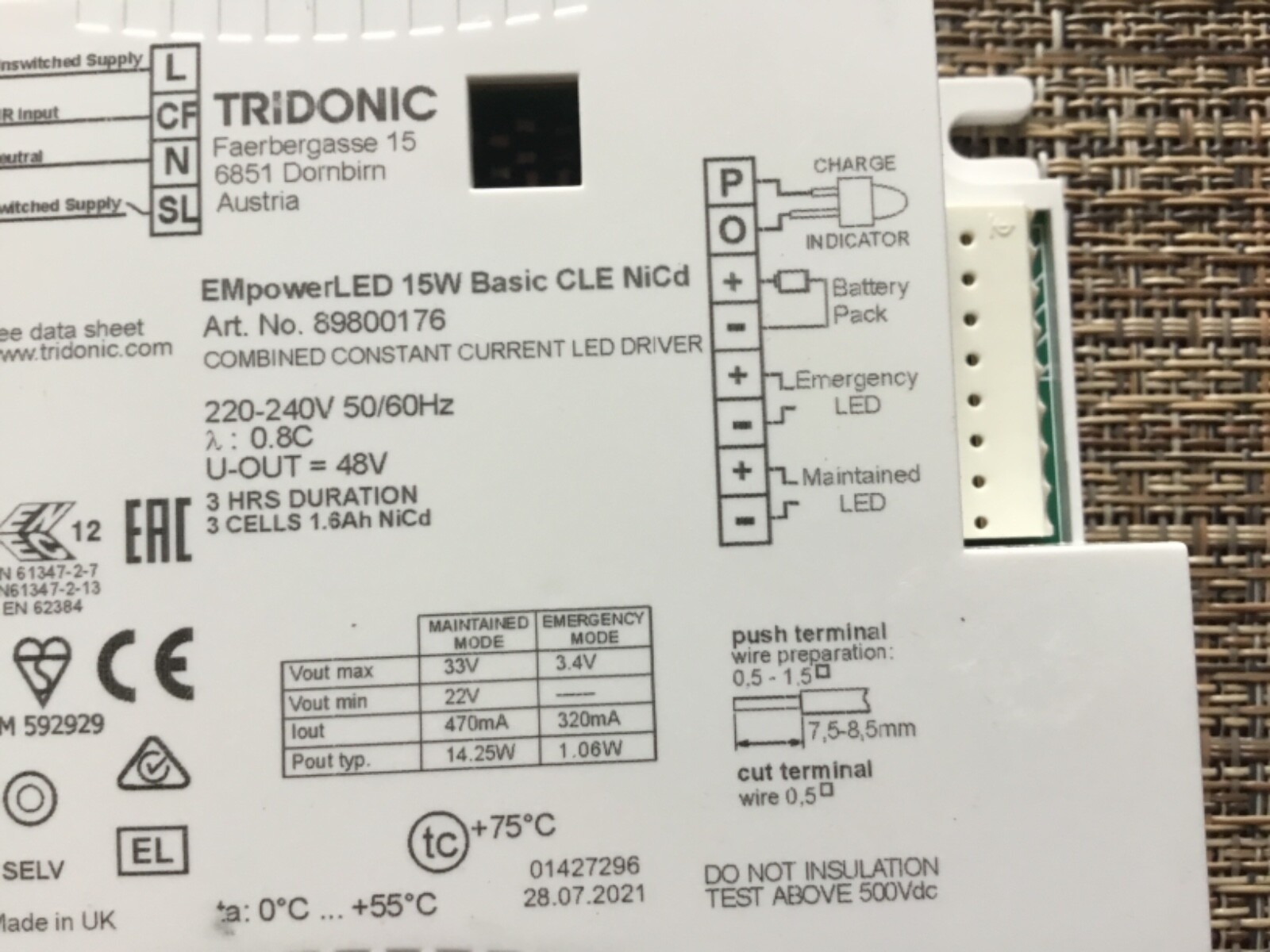 Tridonic+EM+powerLED+CLE+CPS+15W+emergency+LED+Driver+ballast+Art+No+ ...