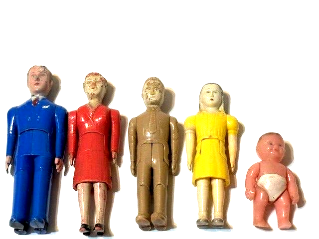 Vintage RENWAL Dollhouse family dolls 1950 41/42/43/44 8 METAL RIVETS ...