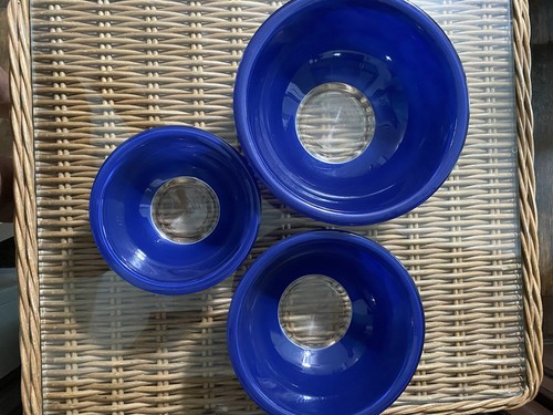 Pyrex Glass Bottom Nesting Bowls Set /3 Clear Bottom Cobalt Blue 322 ...