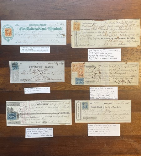 Revenue Stamps On 6 Bank Checks & Promissory Notes 1863-1871 | eBay