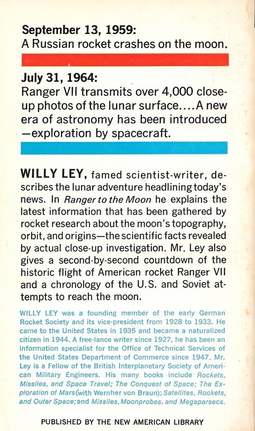 RANGER TO THE MOON ~ Willy Ley 1965 Vintage Signet Science PB | eBay