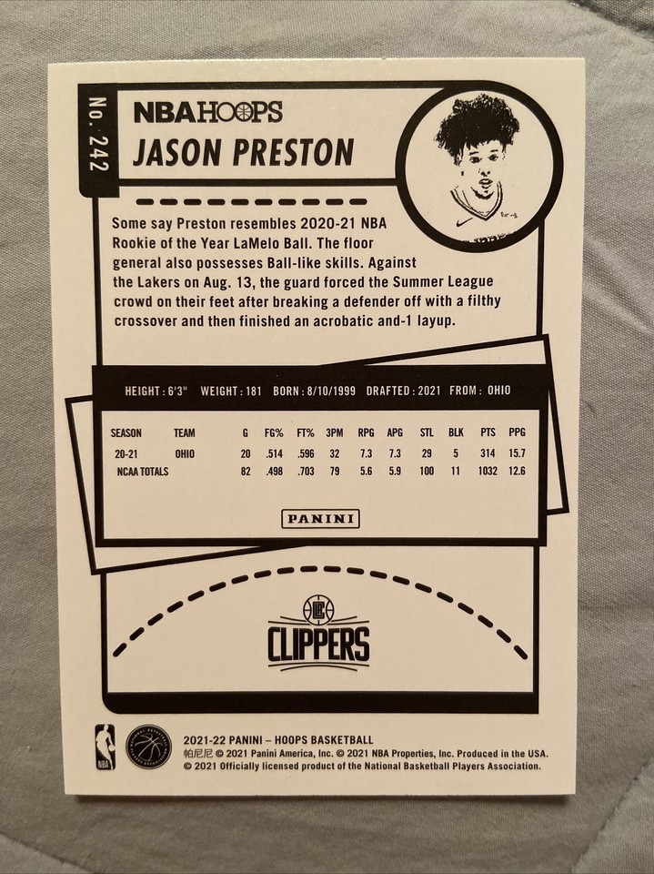 JASON PRESTON 2021-22 Panini NBA Hoops Winter Base Rookie Card RC #242 ...