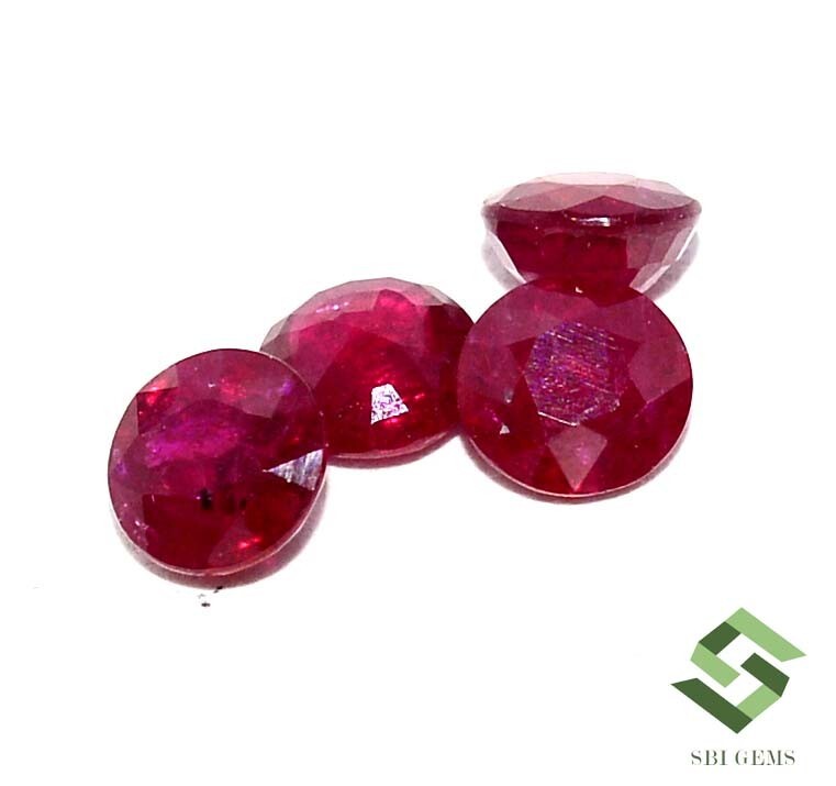 4.75 mm Natural Ruby Round Cut Lot 04 Pcs 2.08 CTS Calibrated Loose ...