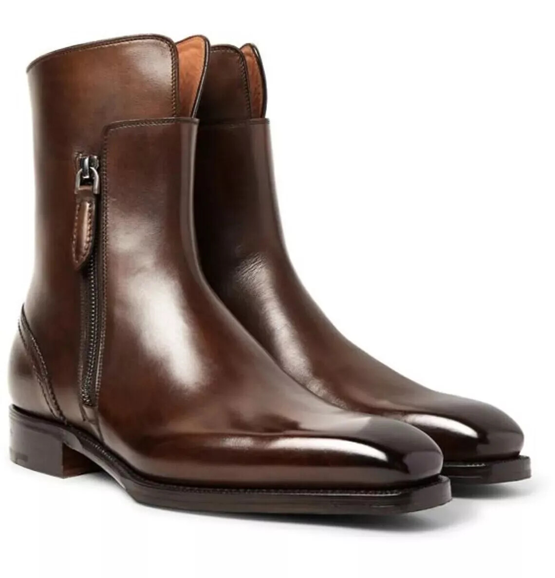 New Handmade Brown Leather Ankle Zipper Boots For Men's, Buy Ankle ...
