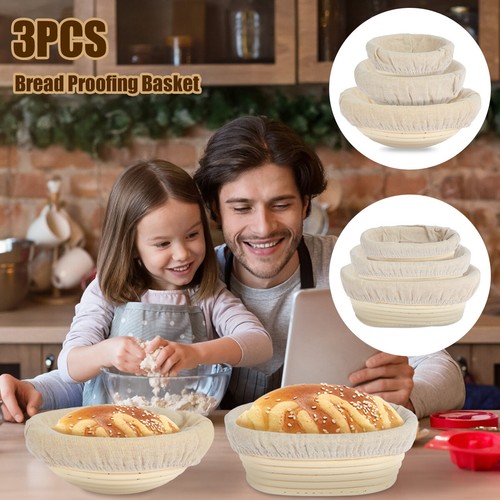 3Pcs Bread Proofing Basket Set Wood Oval Dough Proofing Bowl Round ...