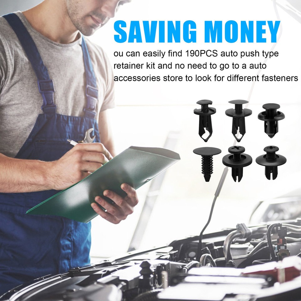 190pcs Car Body Fastener Plastic Trim Clips Push Rivets Panel Fender ...