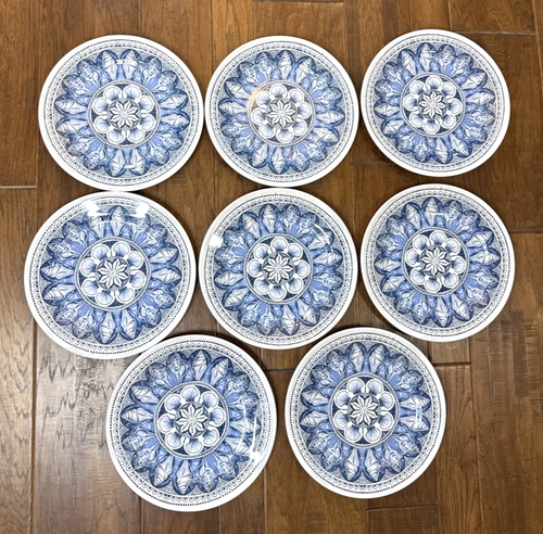 TOMMY BAHAMA Melamine Dinner Plates 11" White Blue Seashells Conch ...