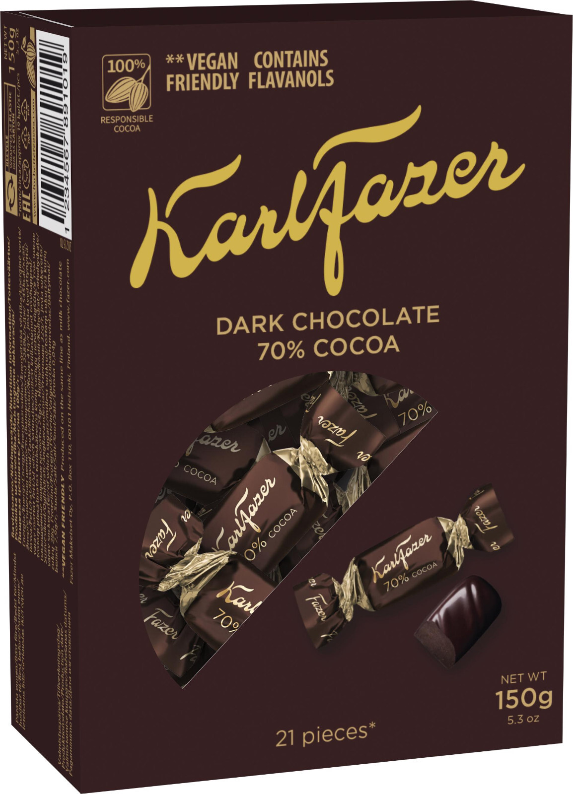 5 KARL FAZER DARK Chocolate 70% Cocoa Flavor Candies Sweets Gift Box ...