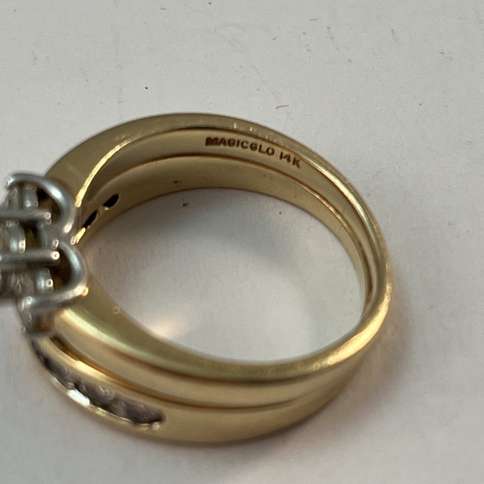 Vintage MAGIC GLO 14K Yellow Gold Diamond Ring & Band SET Size 6 1/2 | eBay