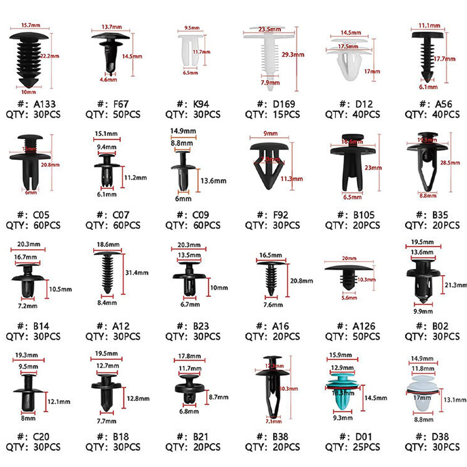 950pcs Car Retainer Auto Fasteners Push Trim Plastic Clips Pin Rivet ...