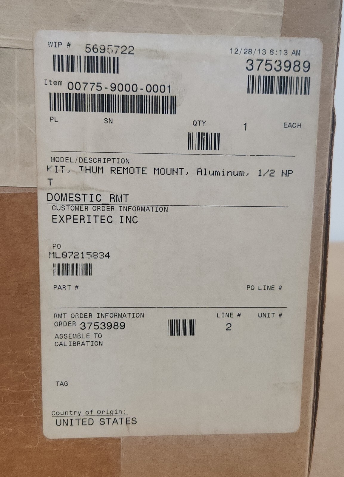 *NEW* Emerson 00775-9000-0001 Mounting Kit Thum Remote Aluminum 1/2 ...
