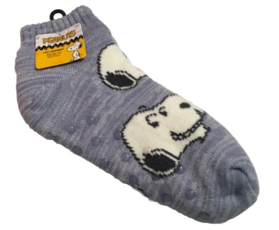 PEANUTS SNOOPY PURPLE COZY WARMERS SLIPPER SOCKS Grippers WOMENS Sherpa ...