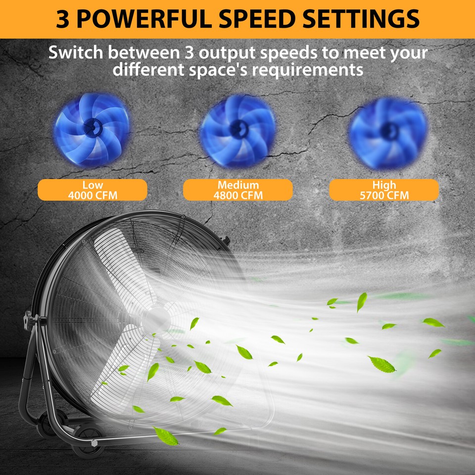 24 Inch Industrial Drum Fan 3 Speed Heavy Duty Metal Air Circulator for ...