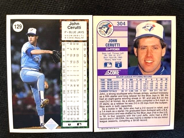 MLB - John Cerutti 1989 Upper Deck & 1989 Score Baseball - Blue Jays | eBay