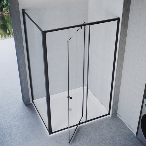 Pivot Door Shower Screen Enclosure Side Panel and Shower Base 90/100 ...