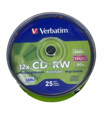 Verbatim CD-RW Discs 700MB/80min 4X/12X Spindle (25 PACK) | eBay