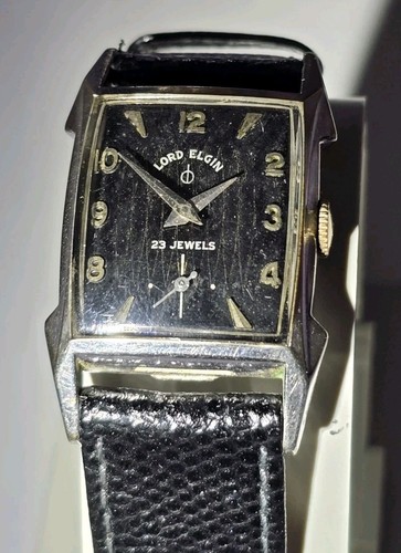 Vintage Lord Elgin Mens Black Rectangular Watch 23 Jewels | eBay