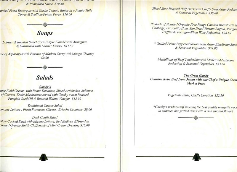 Gatsby's Restaurant Menu MGM Grand Hotel Las Vegas Nevada | eBay