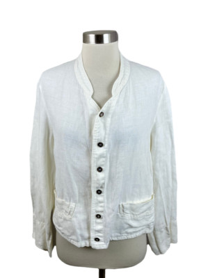 CP Shades S White Linen Button Front Lightweight Jacket Pockets Beachy ...