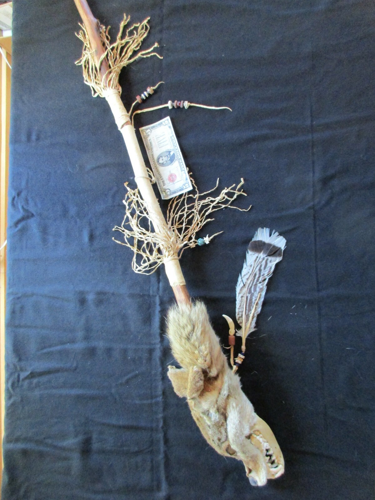 NATIVE AMERICAN MEDICINE STAFF, SOUTH DAKOTA, CEREMONIAL DANCE WAND, SD ...