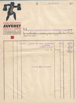 Facture ancienne Ets Saveret Châlon sur Saône 1931 old french invoice ...