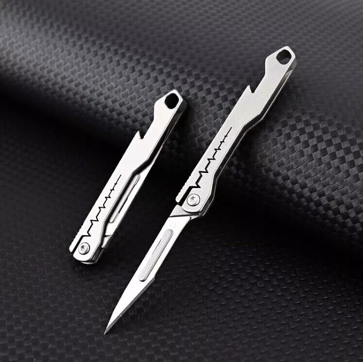 US Mini Titanium Pocket Utility Folding Knife Scalpel Blades Opener ...