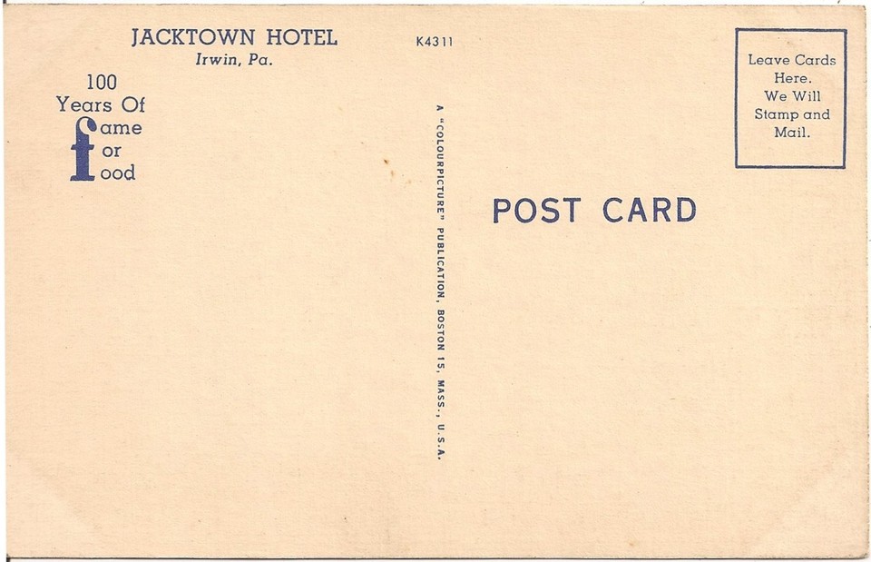 Jacktown Hotel on Lincoln Highway in Irwin PA Postcard | eBay